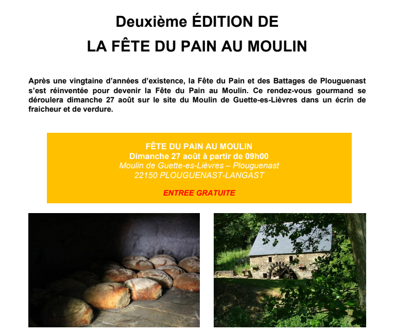 La Fête du Pain au Moulin - Plouguenast Langast